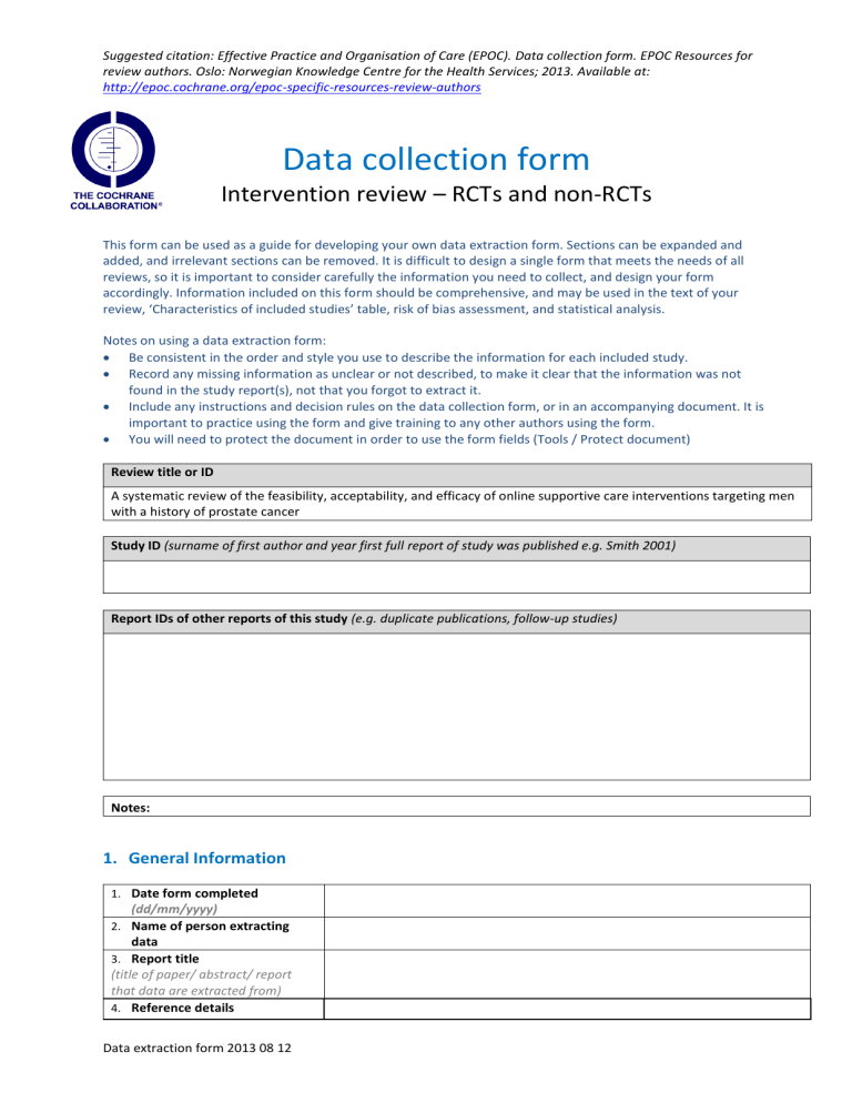 EPOC Data Collection Form: Intervention Review – RCTs & Non-RCTs