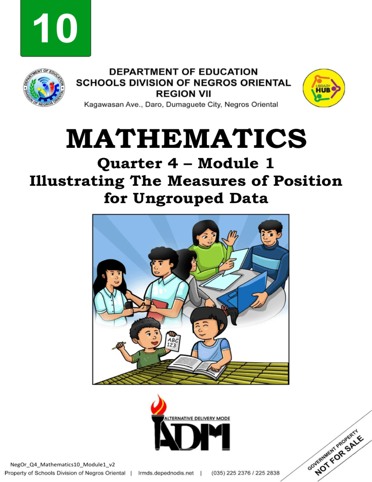 Grade 10 Math Module: Measures of Position - Quartiles, Deciles ...