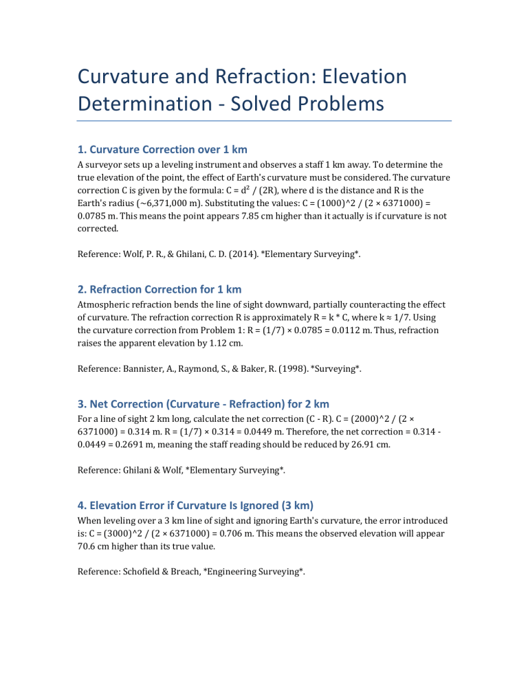 Curvature & Refraction: Solved Problems in Elevation Determination