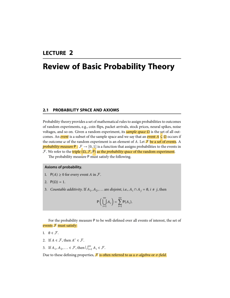 Basic Probability Theory Review: Space, Axioms, Conditional Probability