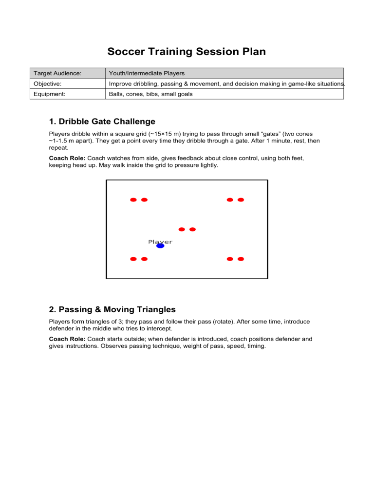 Soccer Training Session Plan: Dribbling, Passing & Decision Making
