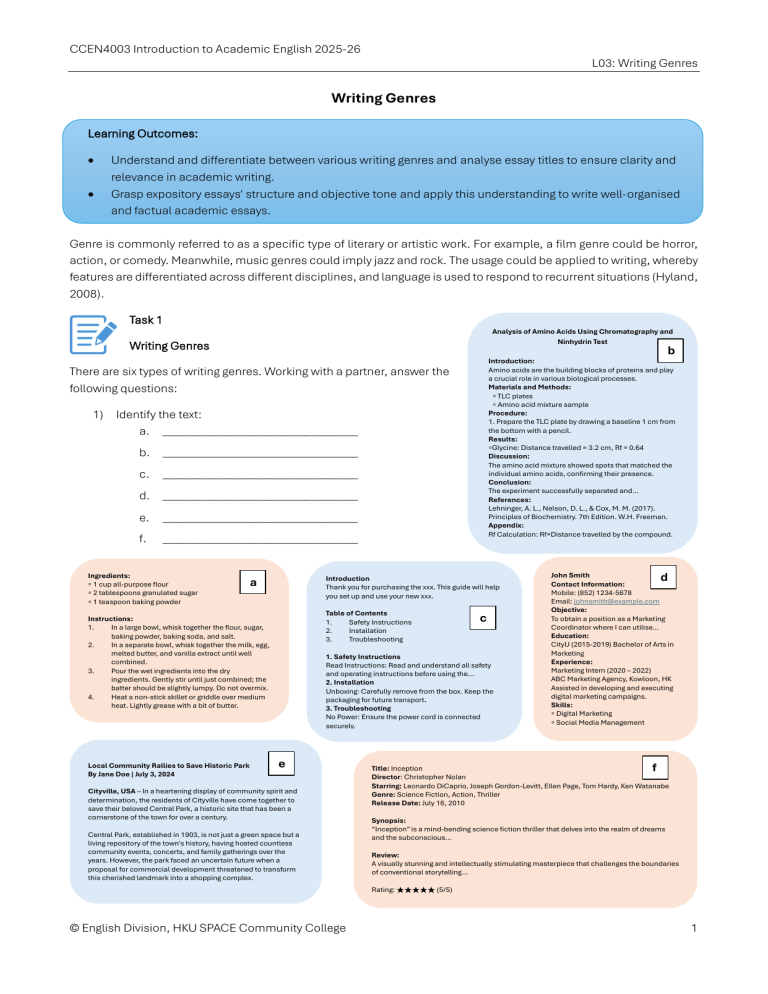 Writing Genres: Expository Essays & Analysis