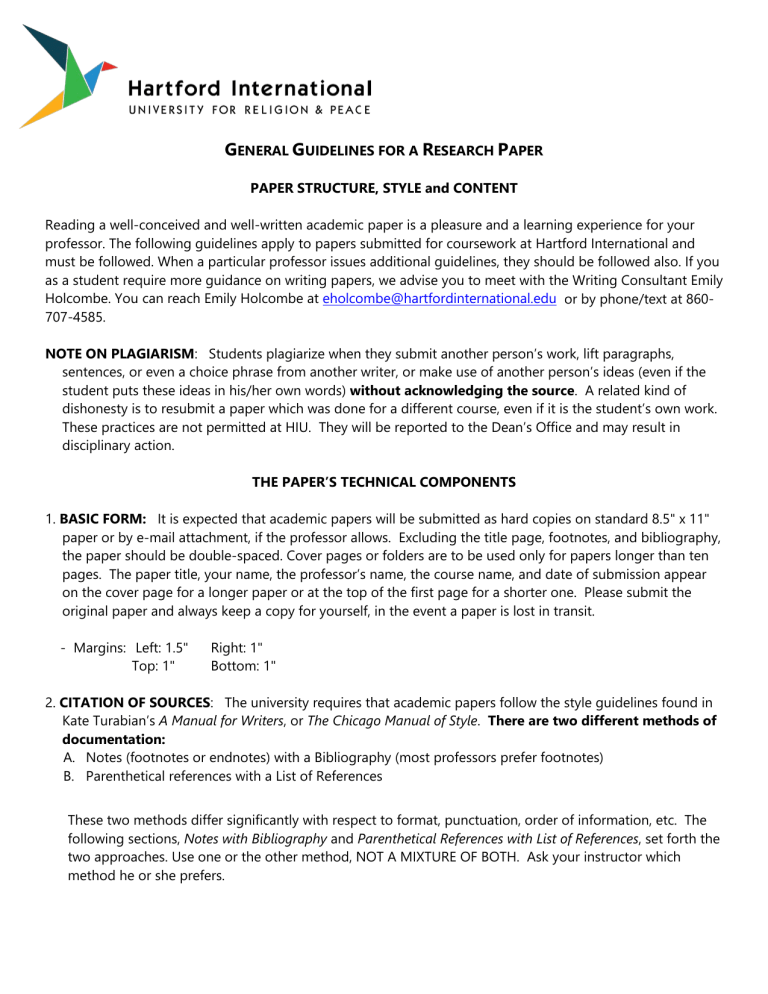 Hartford International Research Paper Guidelines: Structure & Style