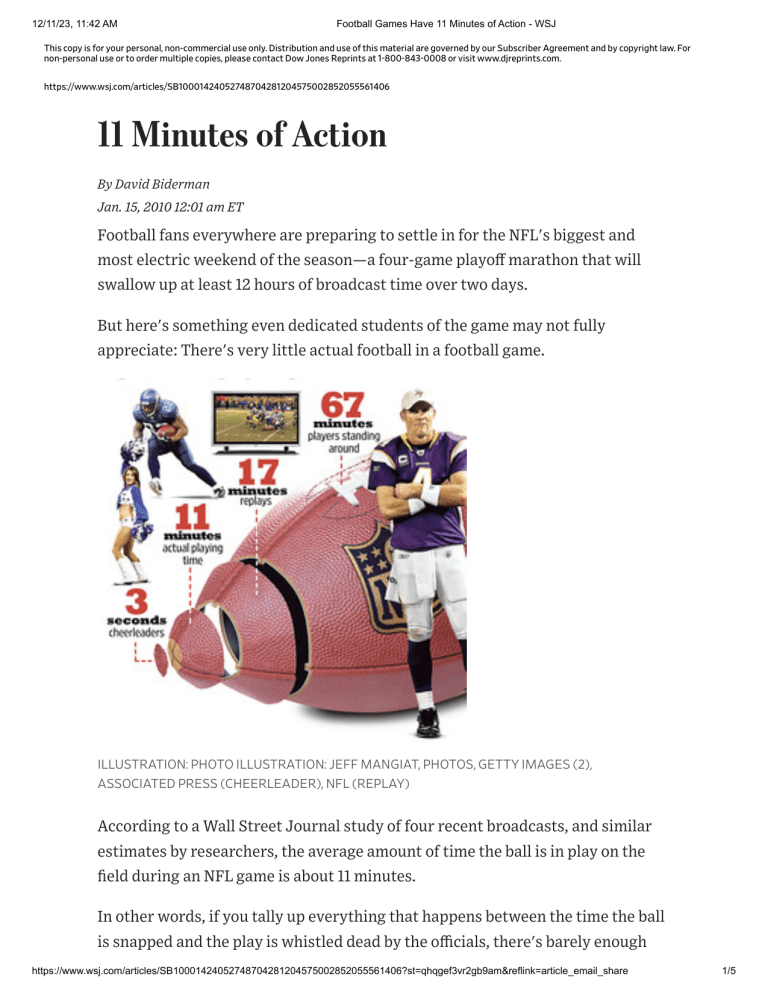 NFL Football Games: Only 11 Minutes of Actual Playtime? WSJ Study