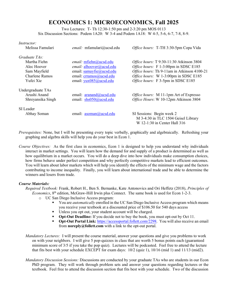 ECONOMICS 1: Microeconomics Syllabus - UC San Diego Fall 2025