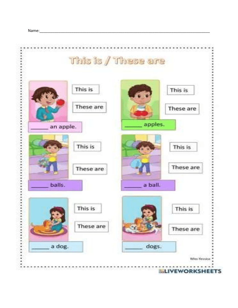 English Grammar Worksheet: This is / These are Practice for Kids