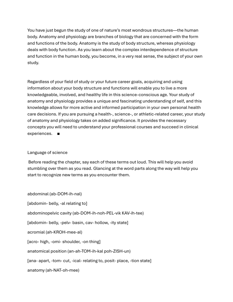 Anatomy & Physiology: Introduction & Terminology