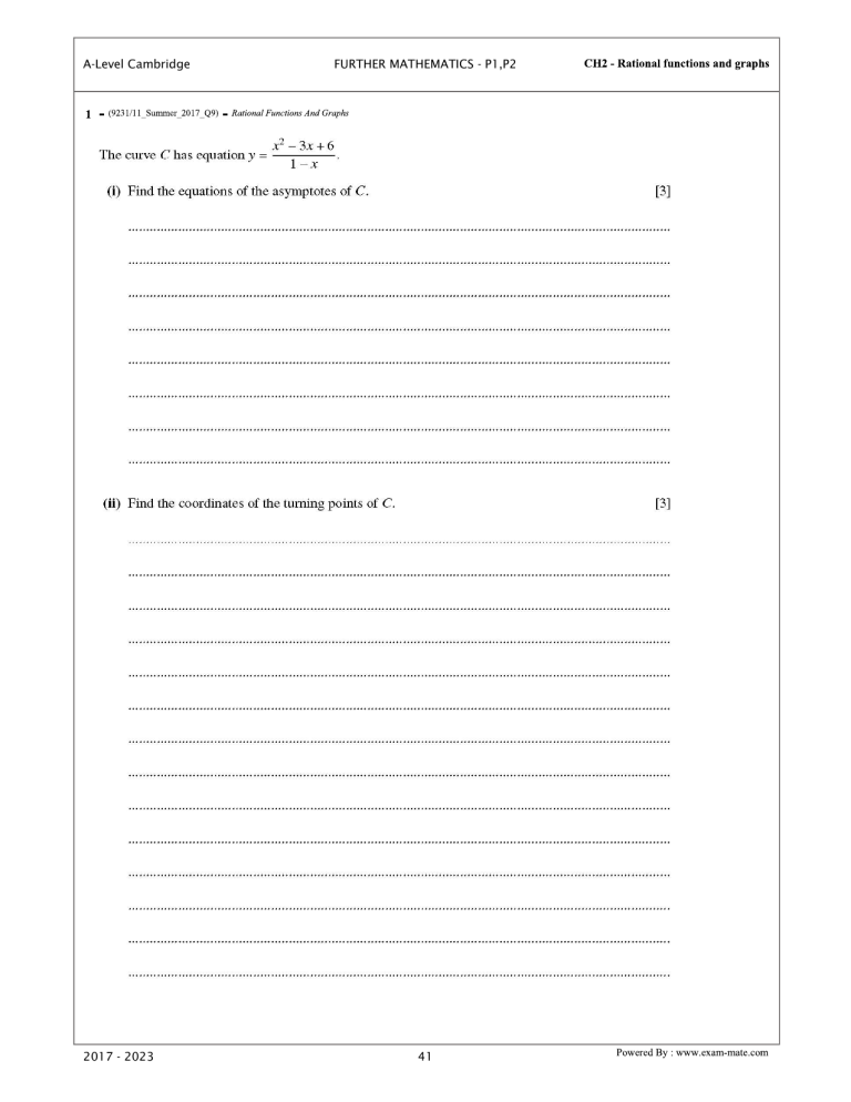 A-Level Further Mathematics P1, P2 Past Papers 2017-2023 | Cambridge