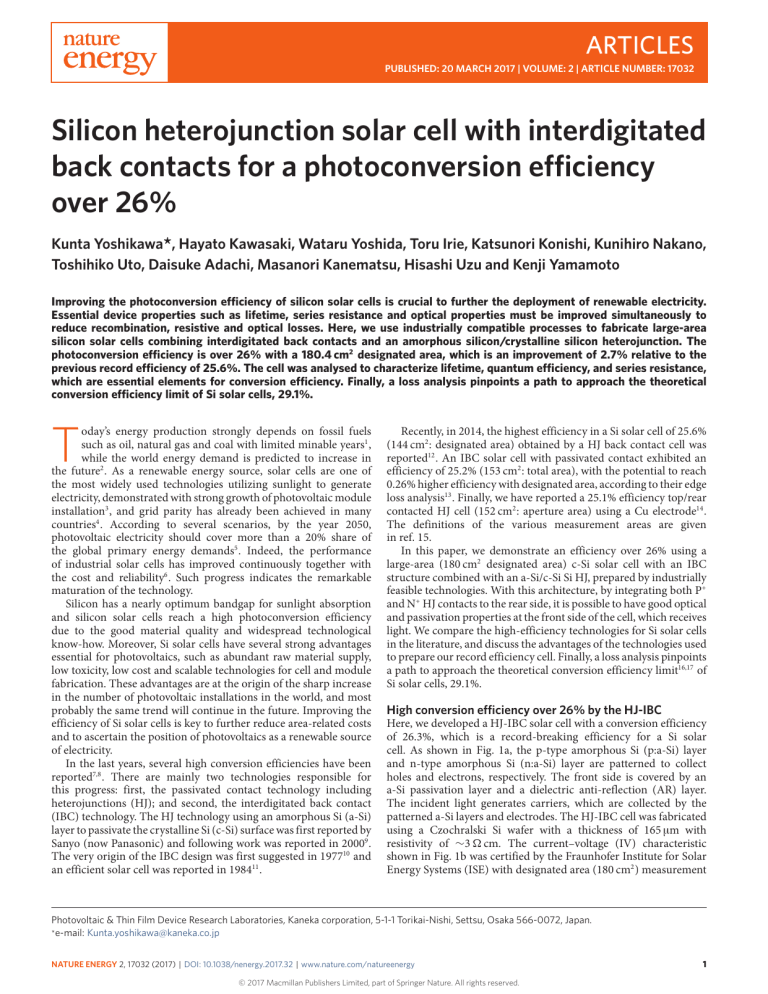 Silicon Heterojunction Solar Cell: 26% Efficiency with IBC