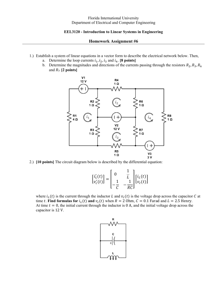 Linear Systems Homework: Circuit Analysis & Differential Equations