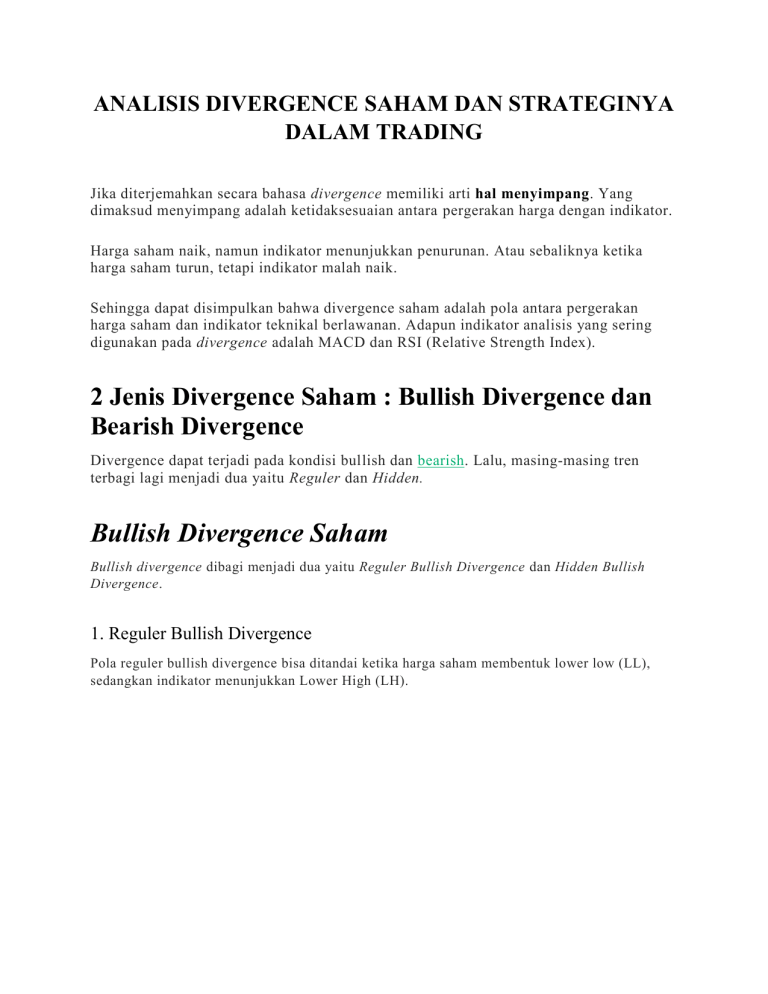 Analisis Divergence Saham dan Strateginya Dalam Trading