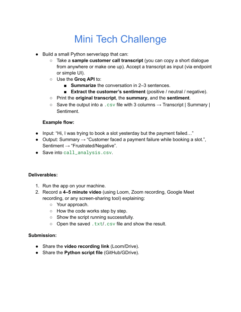 Python Groq API Challenge: Summarize Calls & Extract Sentiment