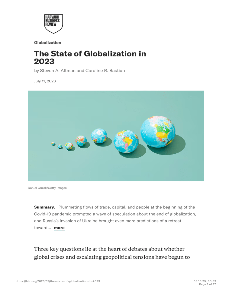 The State of Globalization in 2023: Trends, Decoupling, Regionalization