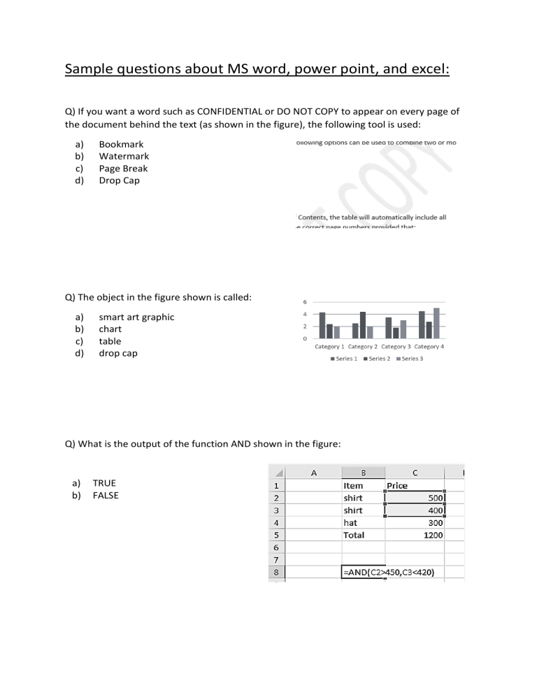 MS Office Sample Questions: Word, PowerPoint, Excel Quiz