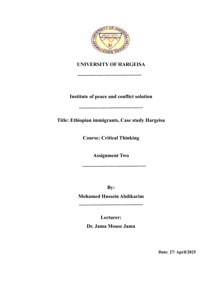 Ethiopian Immigrants in Hargeisa: A Case Study