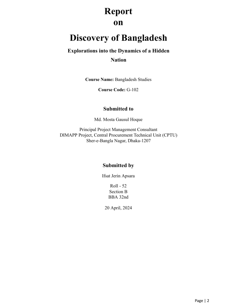 Discovery of Bangladesh: Report on Social Dynamics