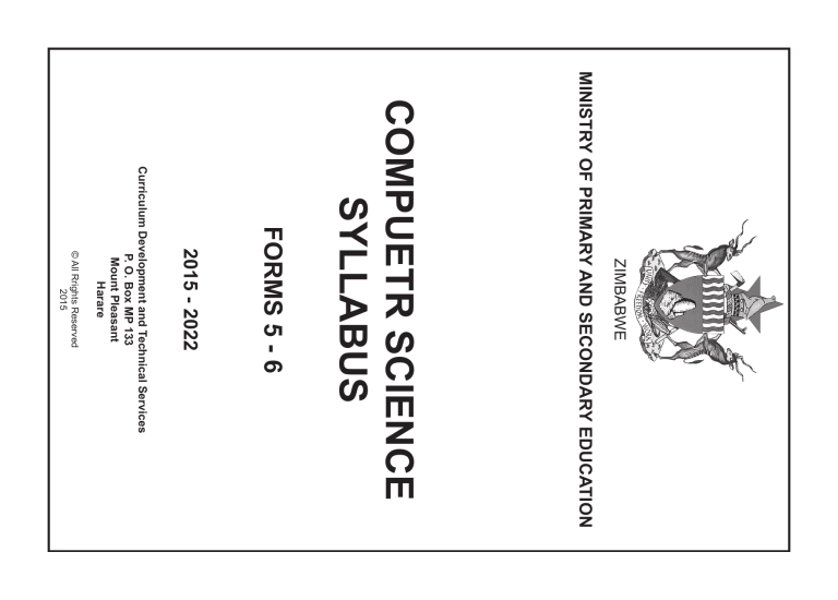 Zimbabwe Computer Science Syllabus Forms 5-6 (2015-2022)