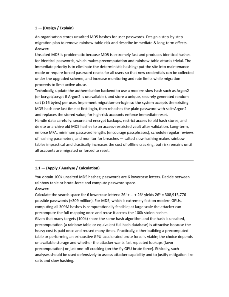 Password Security & Rainbow Tables: Exam Q&A