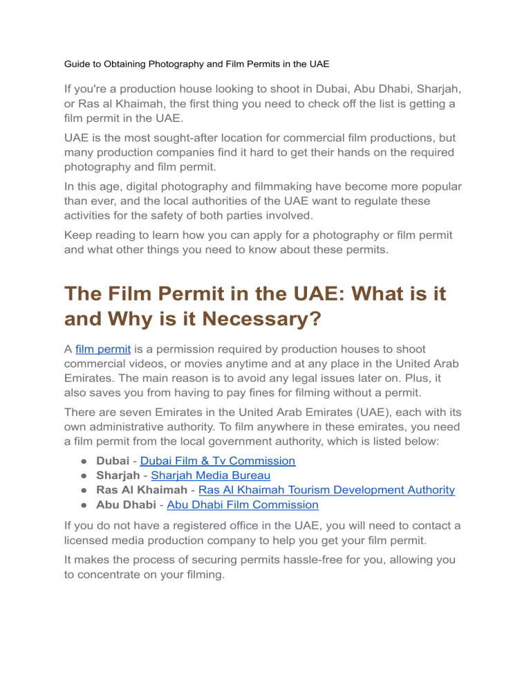 UAE Film Permit Guide: How to Obtain Photography Permits
