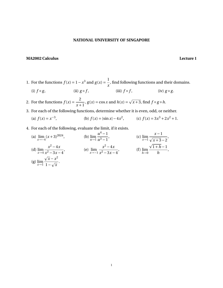 Calculus Lecture: Functions, Limits, and Composition