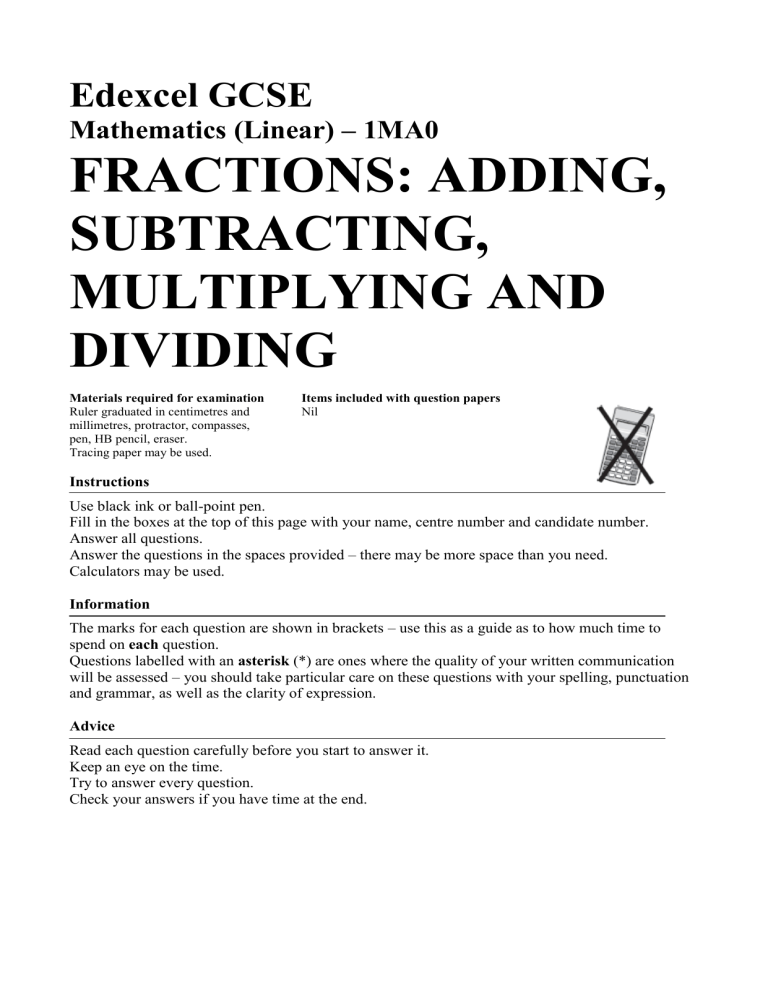 GCSE Maths: Fractions - Adding, Subtracting, Multiplying, Dividing