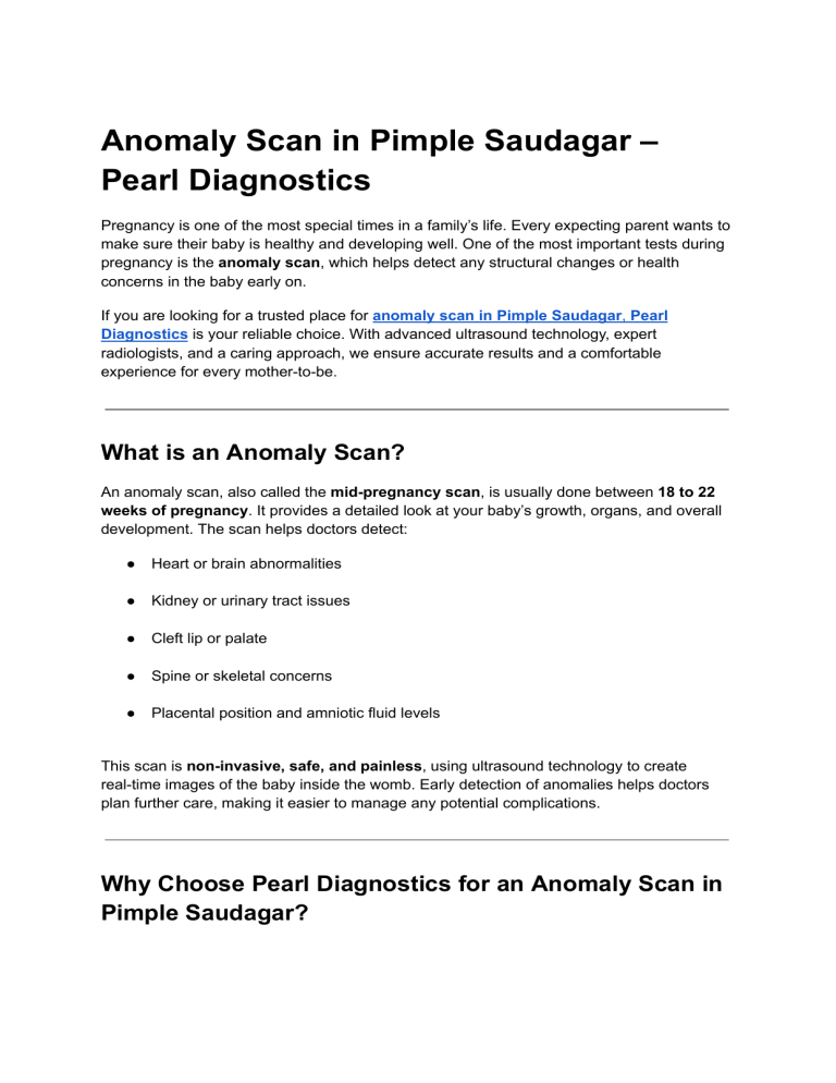 Anomaly Scan in Pimple Saudagar - Pearl Diagnostics
