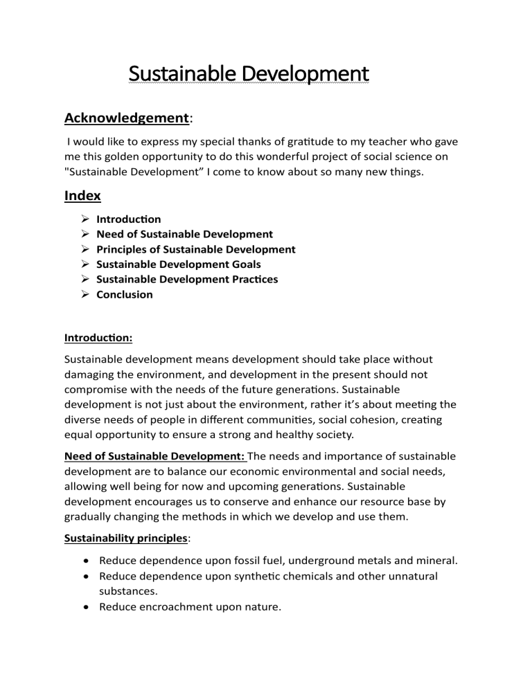 Sustainable Development: Goals, Principles, & Practices