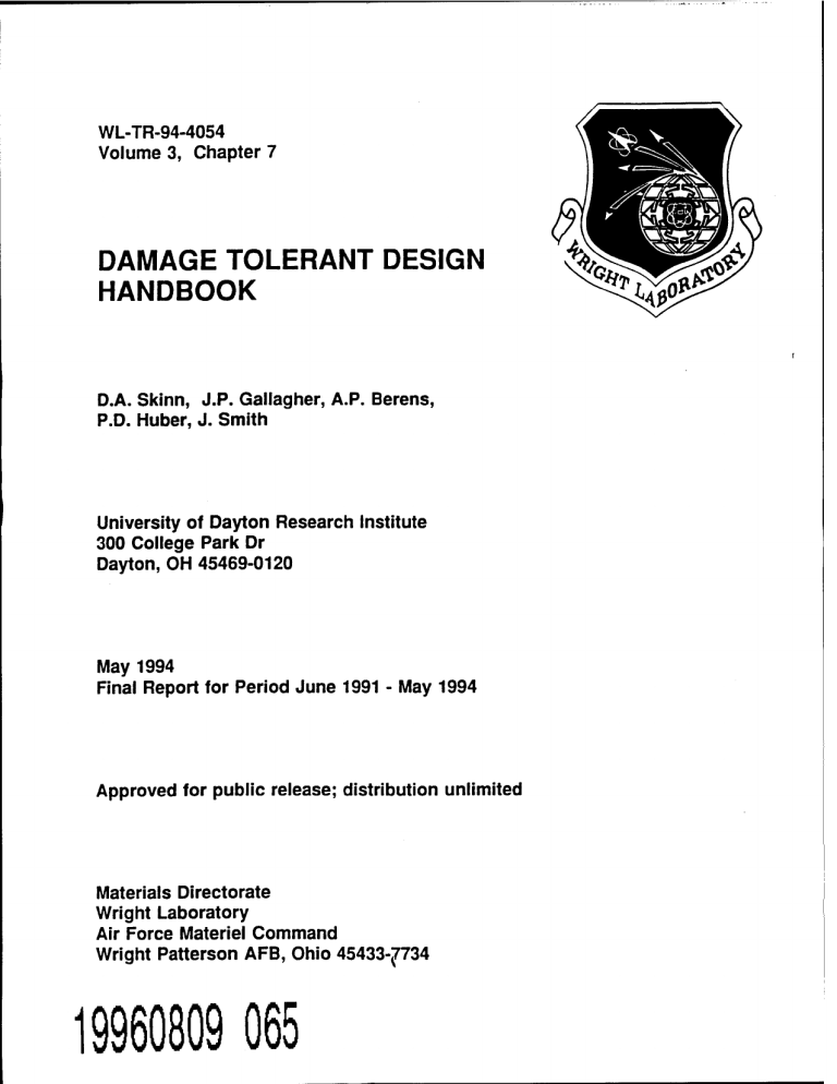 Damage Tolerant Design Handbook: Materials Data