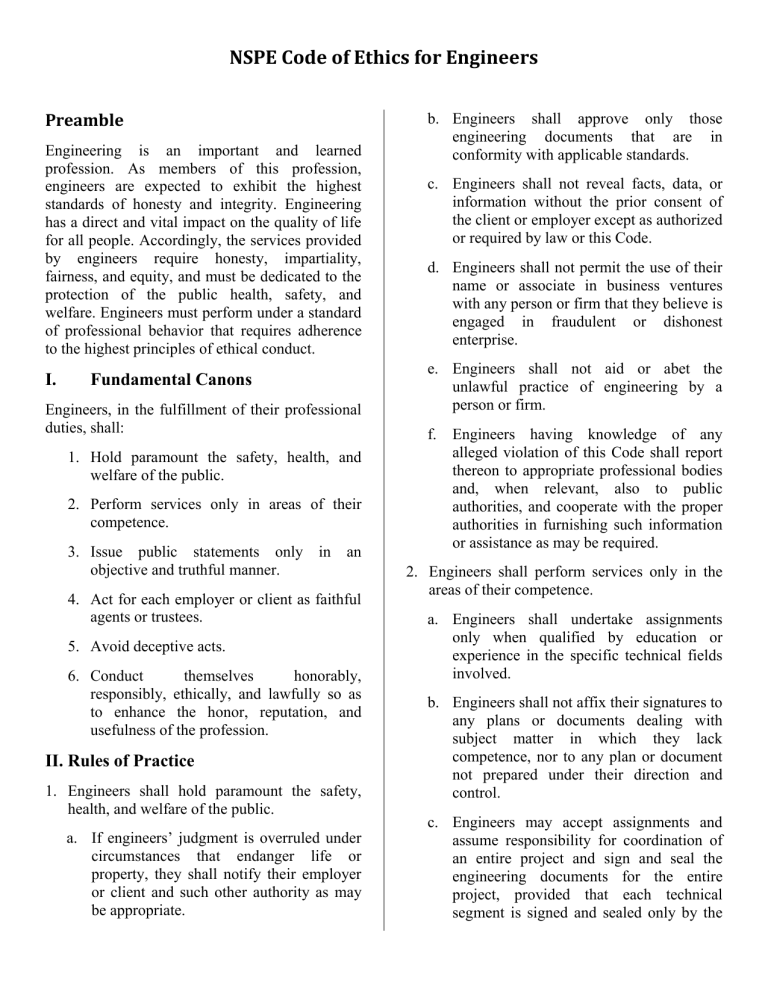 NSPE Code of Ethics for Engineers