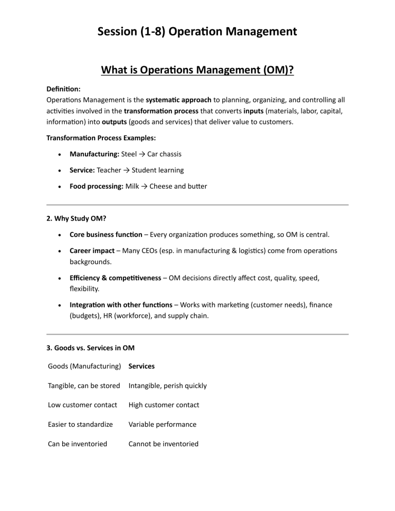 Operations Management: Strategy, Processes, & Capacity