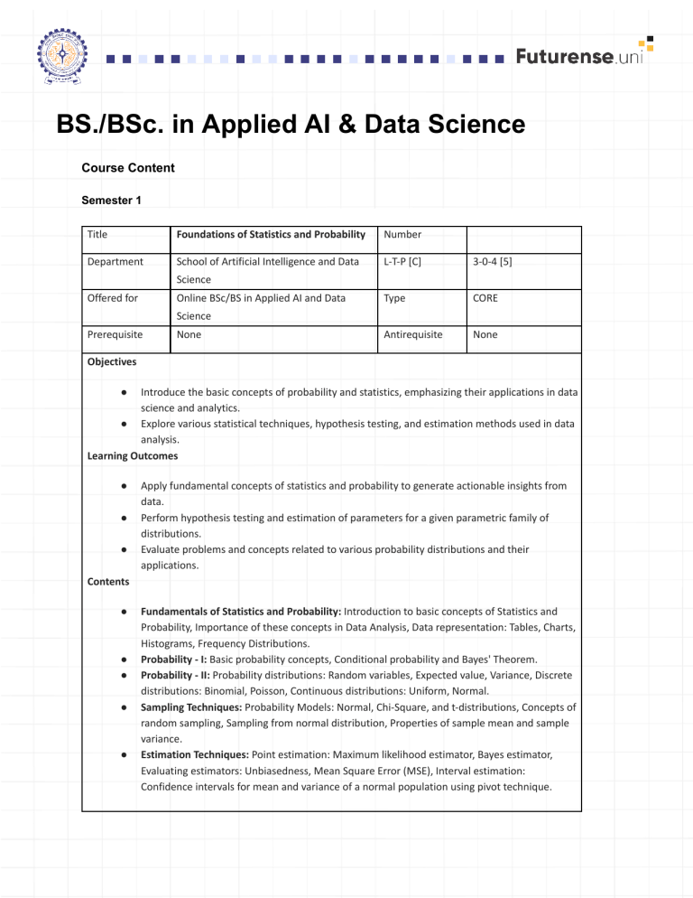 AI & Data Science Course Content: Semester 1