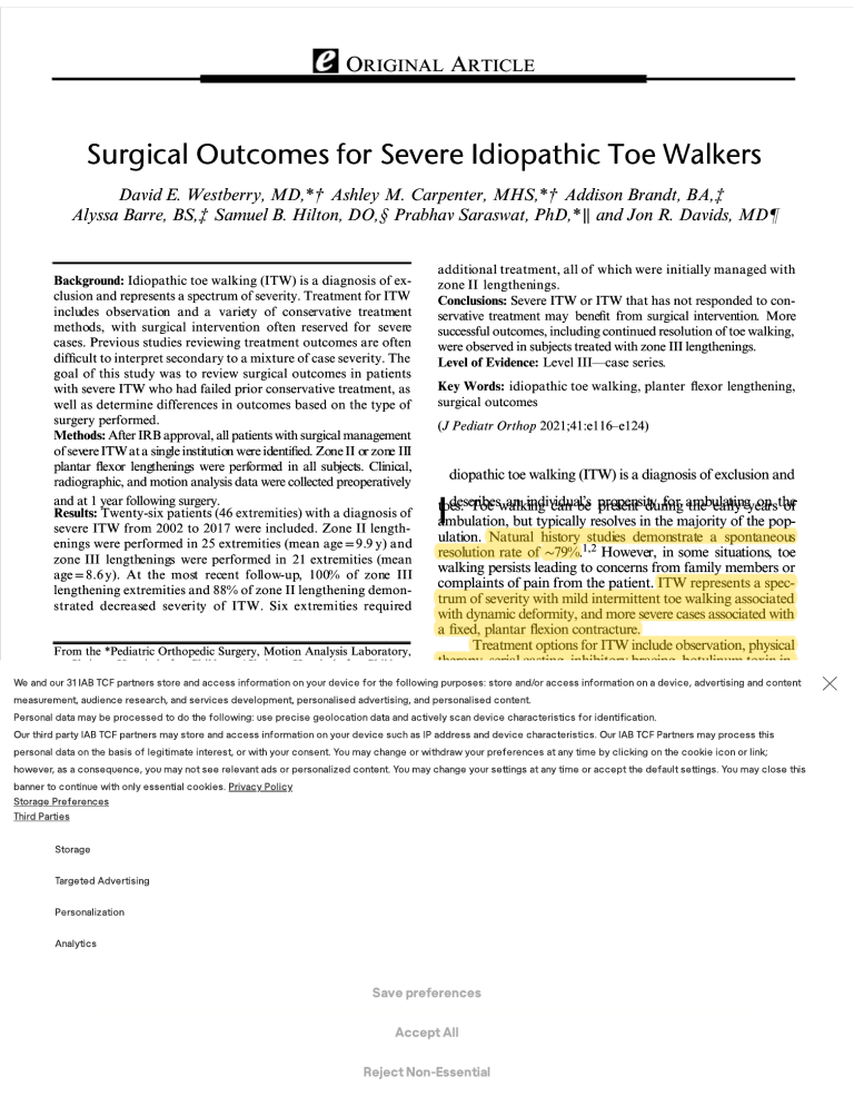 Surgical Outcomes for Severe Idiopathic Toe Walking