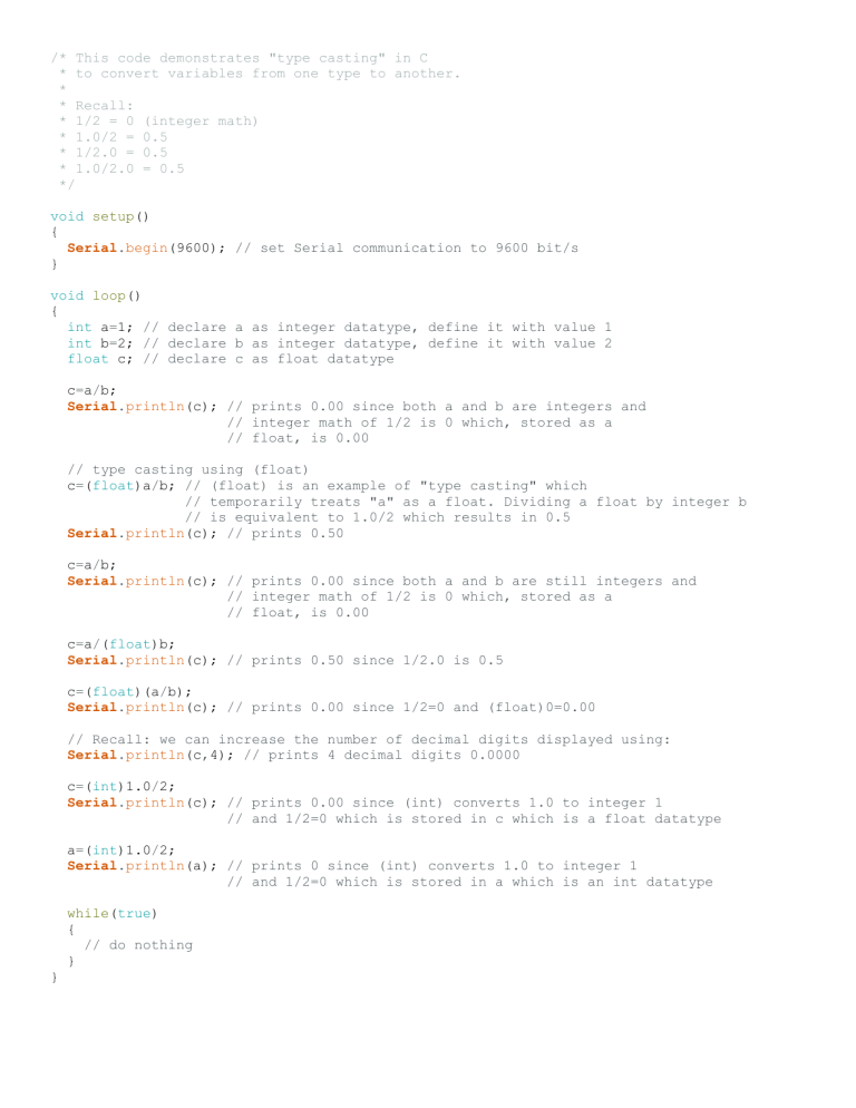 C Type Casting Explained: Integer vs. Float Division Example