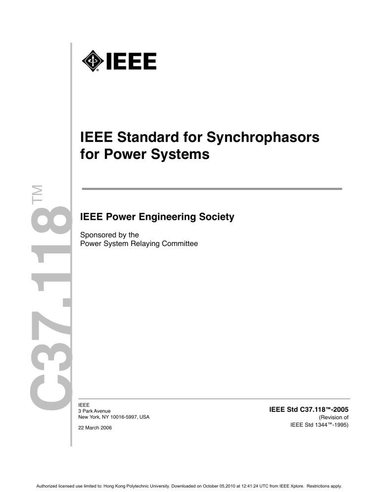 IEEE Standard for Synchrophasors in Power Systems