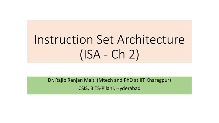 Instruction Set Architecture (ISA) - Computer Architecture Lecture