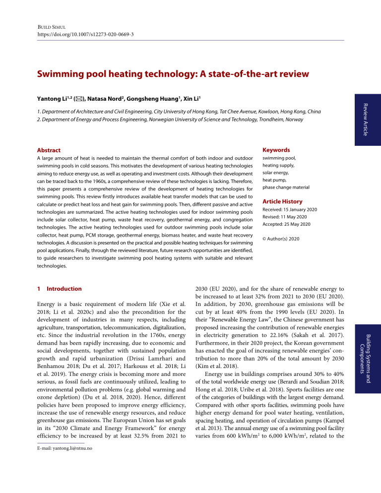 Swimming Pool Heating Technology: A Review