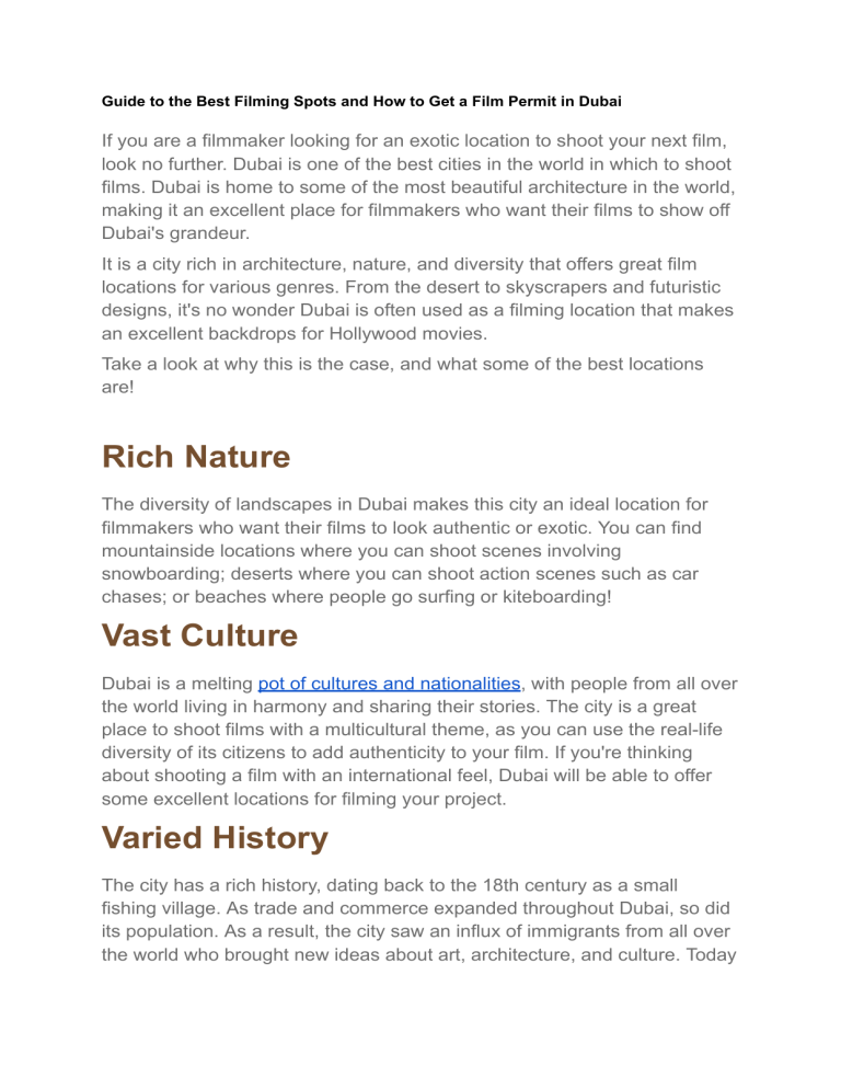 Dubai Filming Locations & Permit Guide