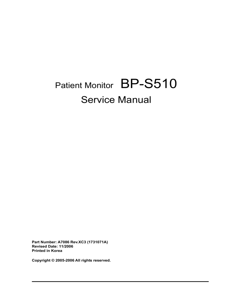 BP-S510 Patient Monitor Service Manual