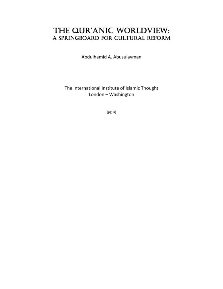 Qur'anic Worldview & Cultural Reform: Abusulayman