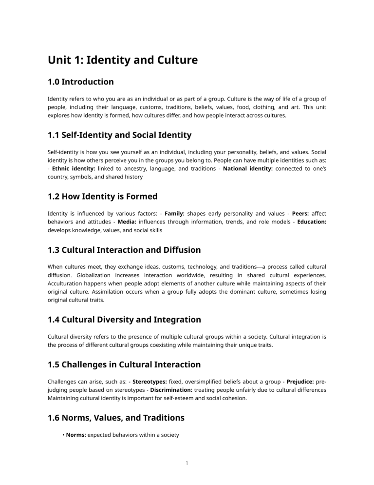 Identity and Culture: Unit 1 Overview
