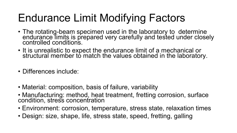 Endurance Limit Modifying Factors: Mechanical Engineering