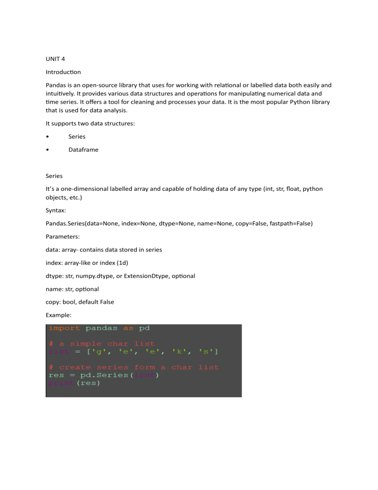 Pandas Library Introduction: Data Structures, Operations & Time Series