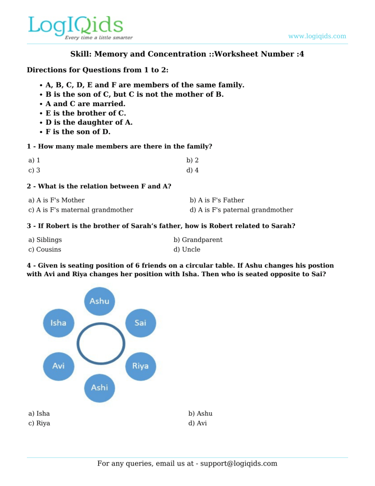 LogIQids Memory & Concentration Worksheet 4 | Logical Reasoning