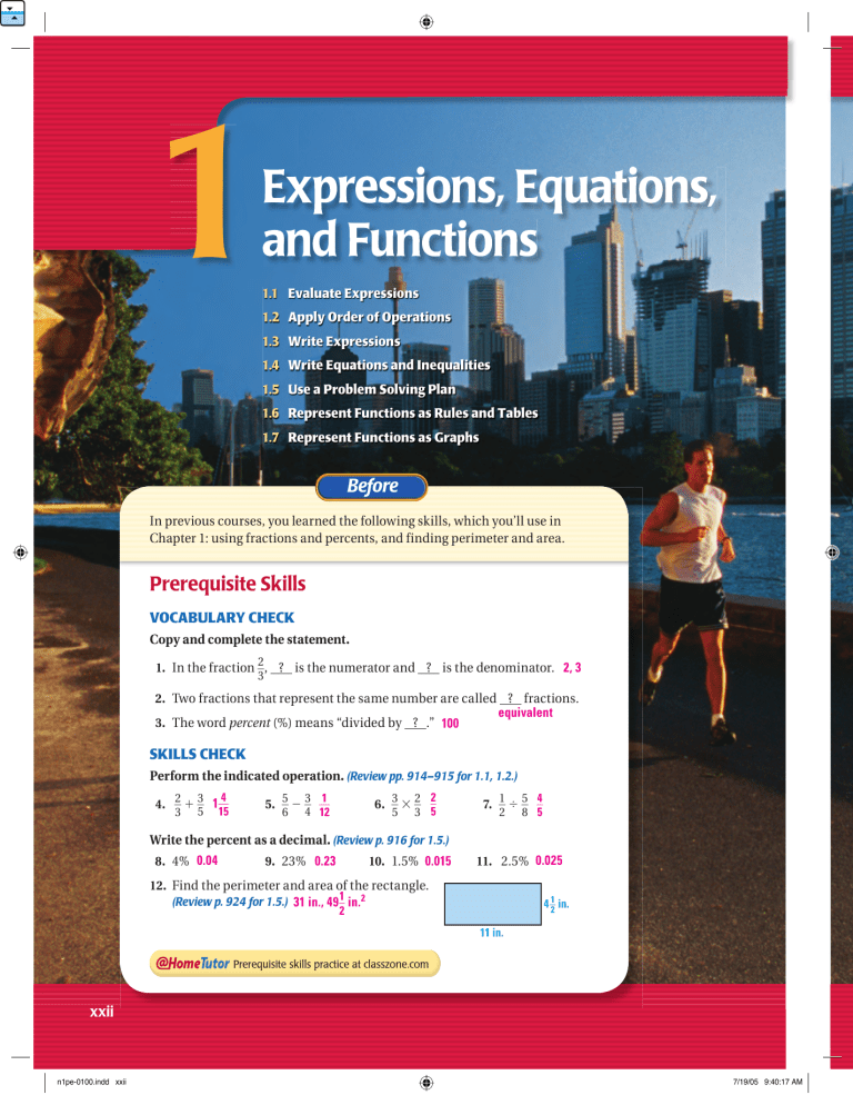 Expressions, Equations, Functions: Evaluate Algebraic Expressions