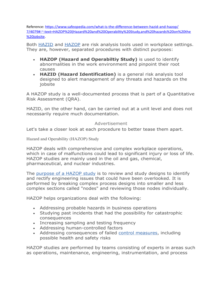 HAZID vs HAZOP: Key Differences in Risk Analysis