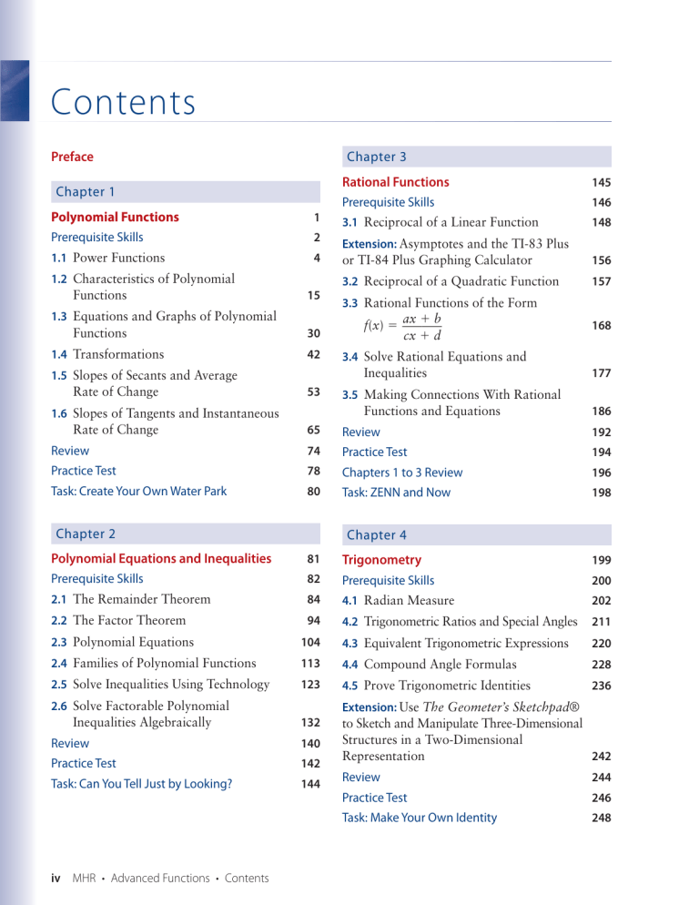 Advanced Functions Textbook: Polynomials, Trigonometry, Rational Functions