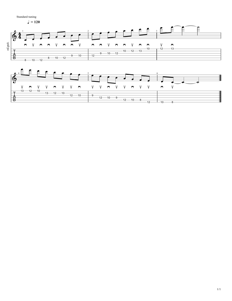 Guitar Tablature: Standard Tuning Exercise