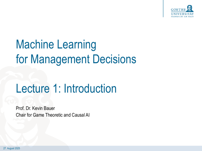 ML for Management Decisions: Lecture 1 - Introduction