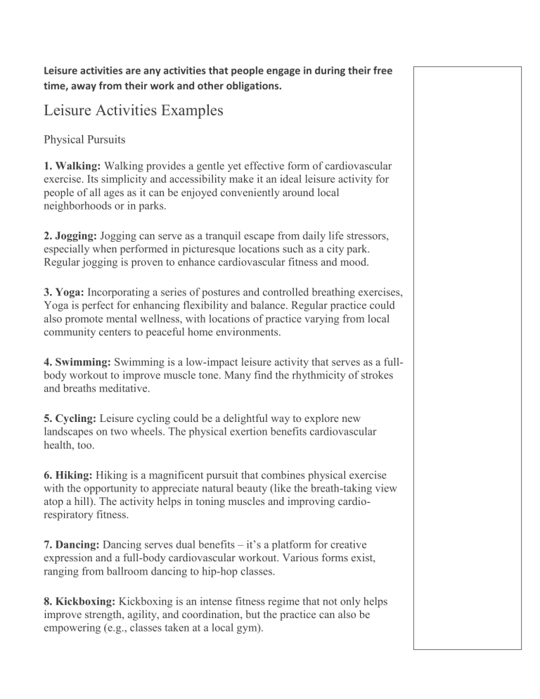 Leisure Activities: Ideas for Free Time & Recreation