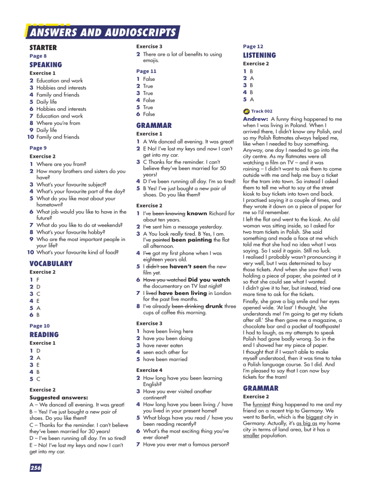 English Starter Answers & Audioscripts